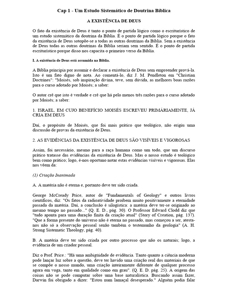 Estudo Sist Dout Bíblia - Cap 1 (A Existência de Deus) | PDF