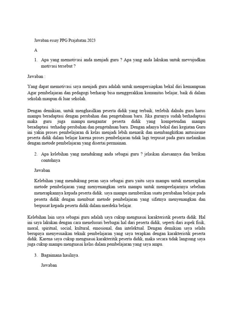 Essay PPG 2023 | PDF | Karier & Perkembangan