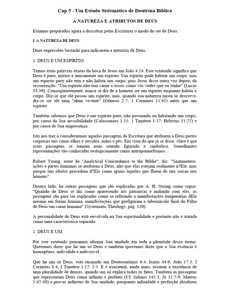 Estudo Sist Dout Bíblia - Cap 5 (A Natureza e Atributos de Deus) | PDF