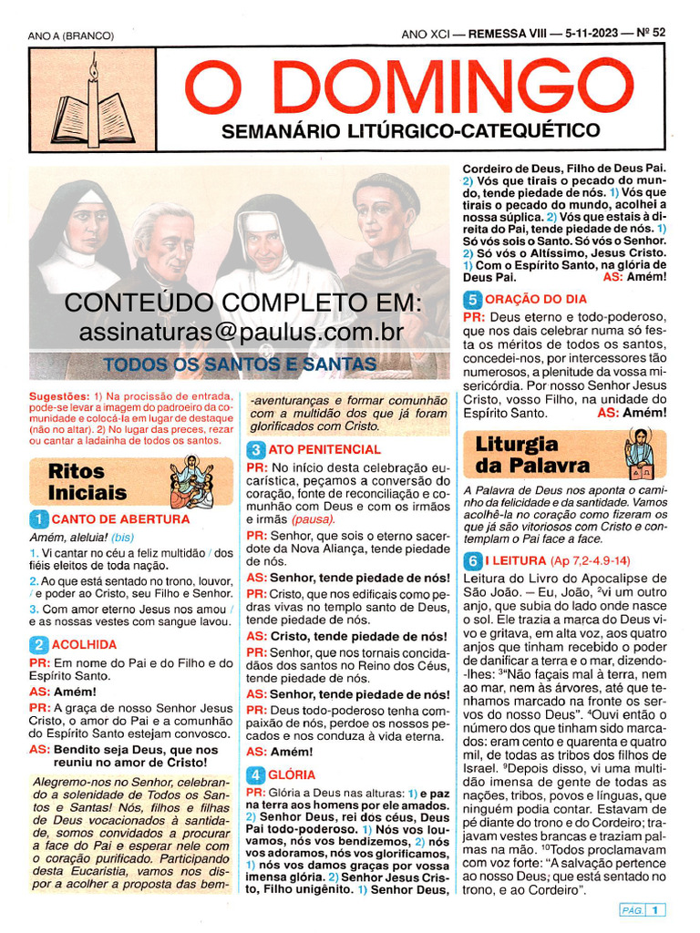Folheto Da Missa Do Domingo | PDF