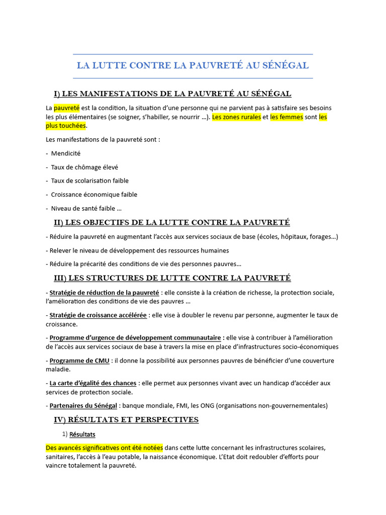 La Lutte Contre La Pauvreté Au Sénégal Pdf