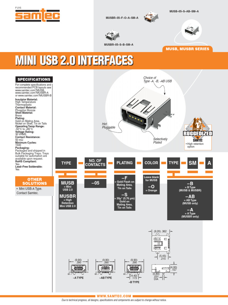 Mini Usb 2.0 Interfaces: Musb, Musbr Series | PDF
