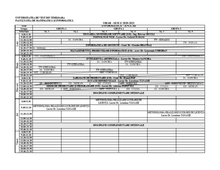 IR3 Orar 2020 2021 Sem1 | PDF