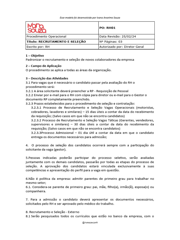 04 MODELO PROCEDIMENTO RECRUTAMENTO E SELEÇÃO Externo | Download grátis ... 04 MODELO PROCEDIMENTO RECRUTAMENTO E SELEÇÃO Externo | Download grátis ...