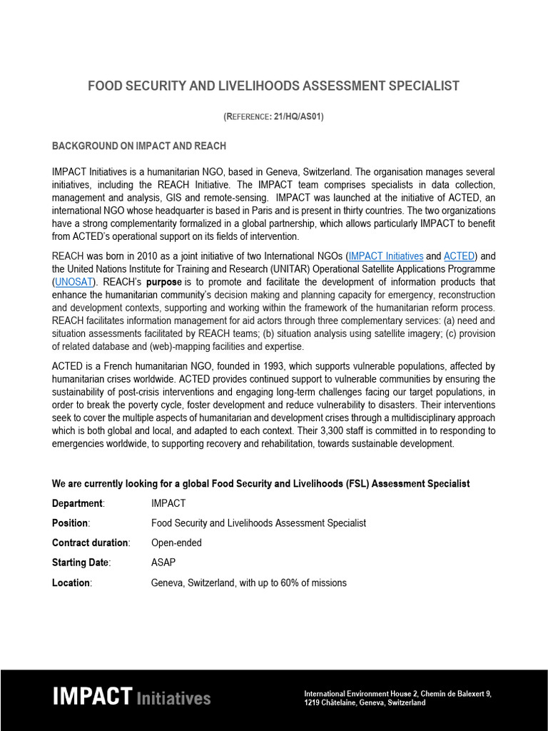 FSL Assessment Specialist | PDF | Non Governmental Organization | Food ...