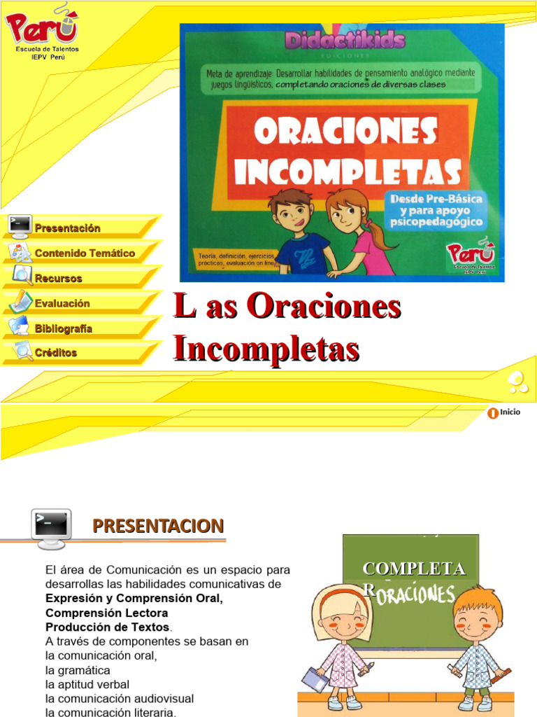 Oraciones Incompletas para Niños | PDF | Comunicación | Oración ...