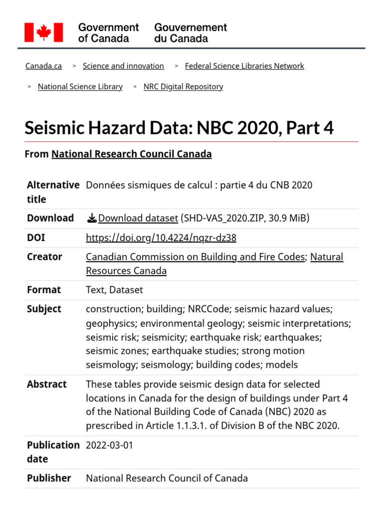 Seismic Hazard Data - NBC 2020, Part 4 - NRC Digital Repository ...