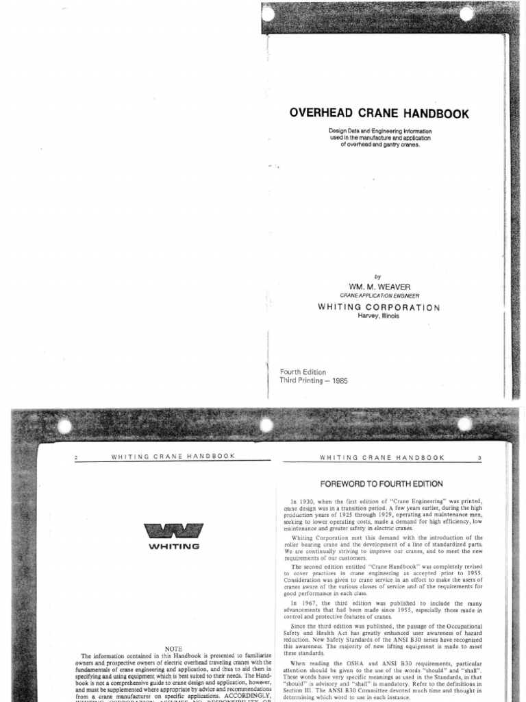 Overhead Crane Handbook - Fourth Edition (Whiting, 1985) | PDF