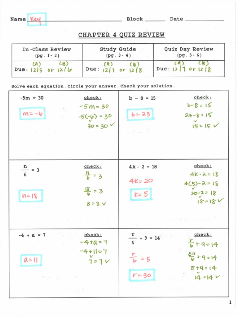 Chapter 4 Review Key | PDF
