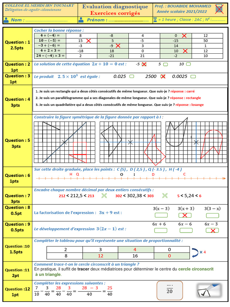 Évaluation Diagnostique Math 2AC | PDF | Géométrie euclidienne | Géométrie