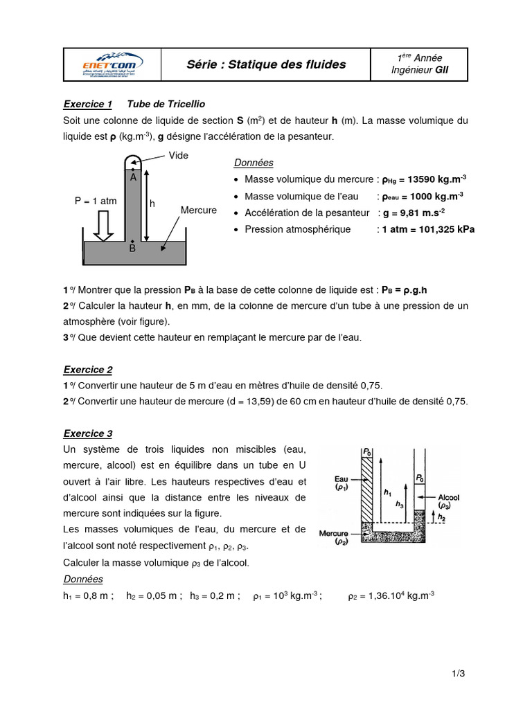 Série - Statique Des Fluides | PDF