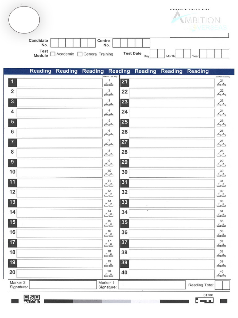Reading Answer Sheet 1 | PDF