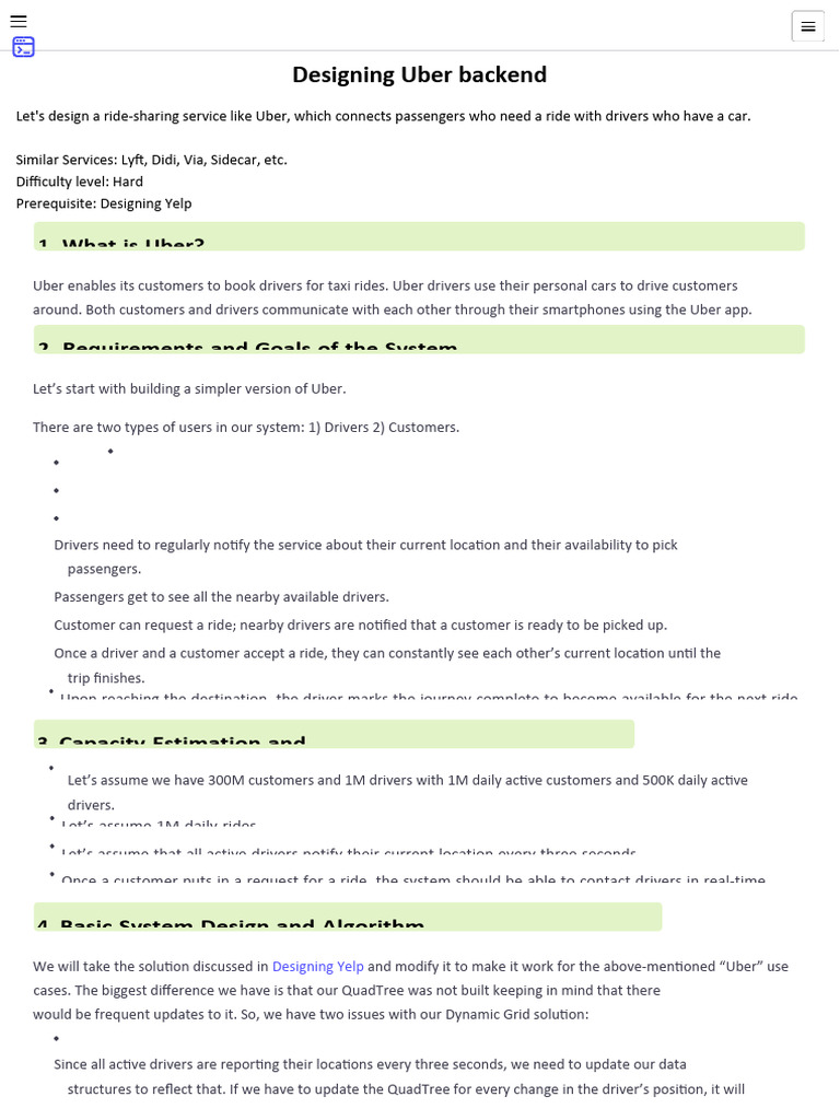 Designing Uber Backend Grokking The System Design Interview | PDF