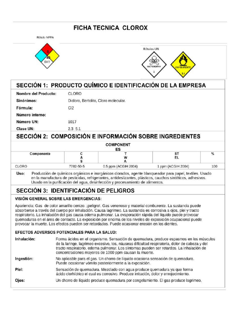 Ficha Tecnica de CLOROX | PDF