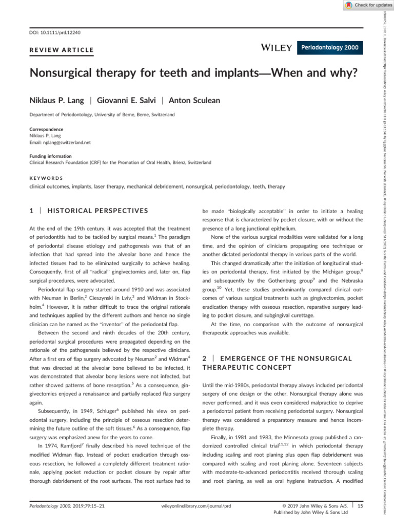 Periodontology 2000 - 2019 - Lang - Nonsurgical Therapy For Teeth and ...