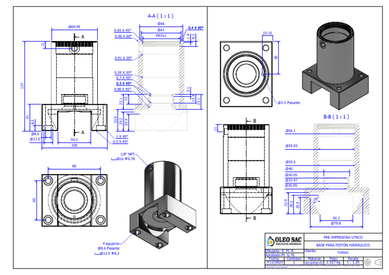 Base Para Pistón Hidráulico | PDF