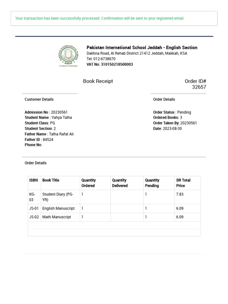 Pakistan International School Jeddah - English Section | PDF | Payments ...