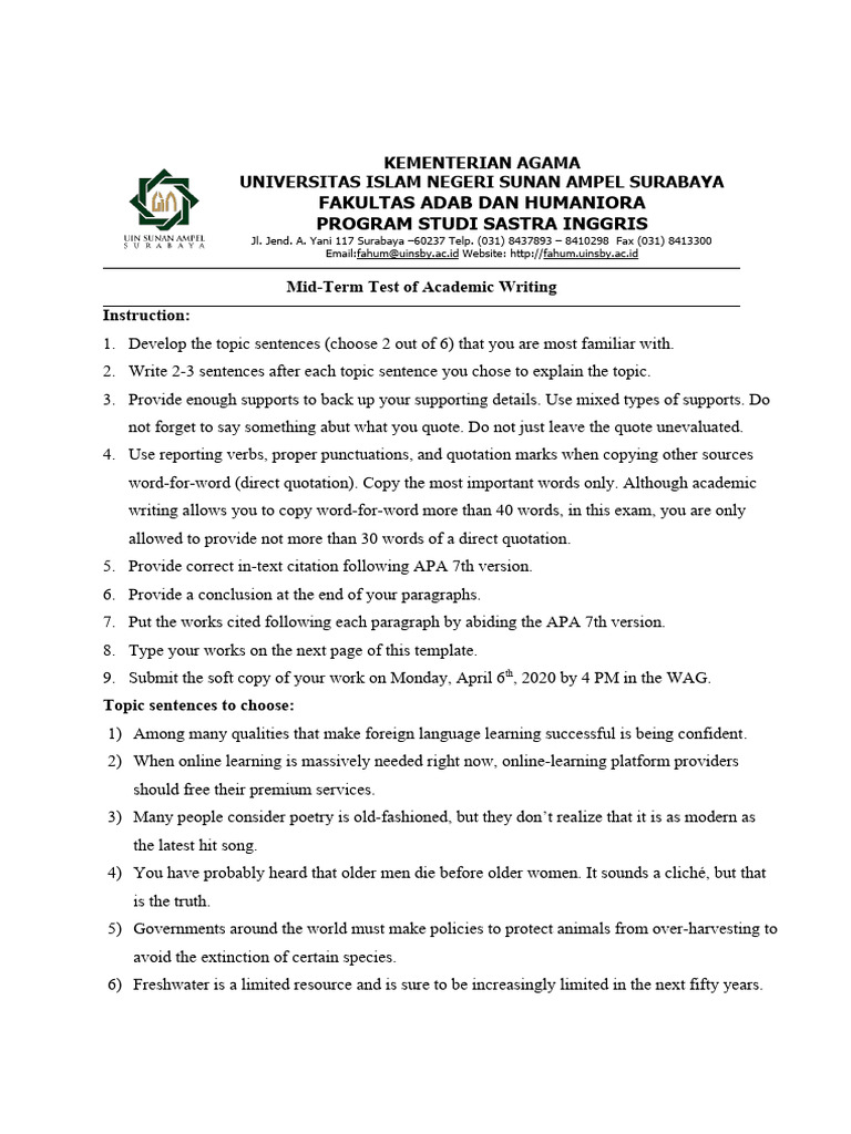 Academic Writing Midterm Test | PDF | Writing | Human Communication