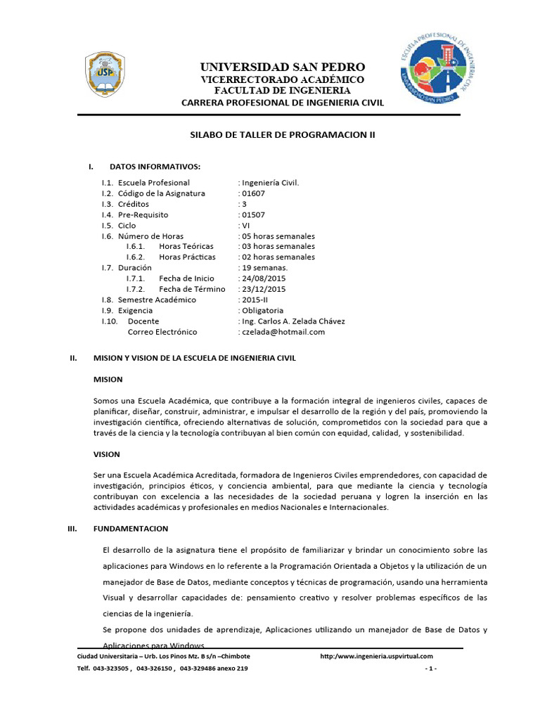 Silabo de Taller de Programacion Ii | PDF