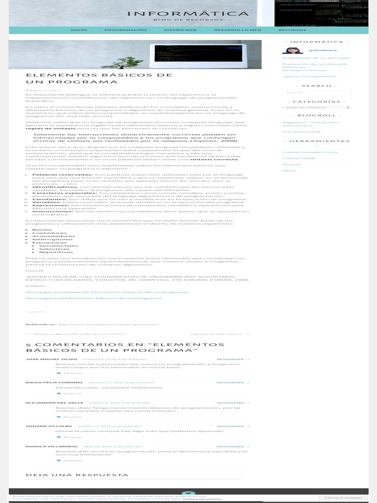 Elementos Básicos de Un Programa - Informática | PDF | Lenguaje de programación | Programa de ...
