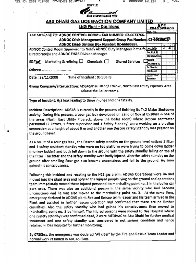 ADGAS H2S Incident | PDF