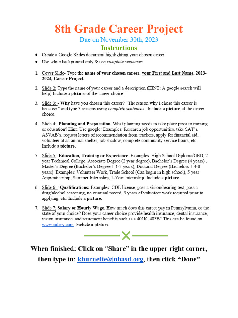8th Grade Career Project | PDF