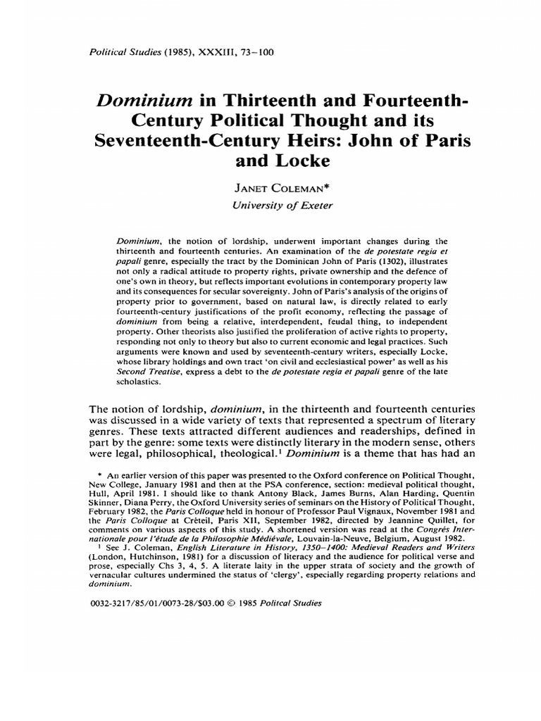 Coleman, J - Dominium in Thirteenth and Fourteenth-Century Political ...
