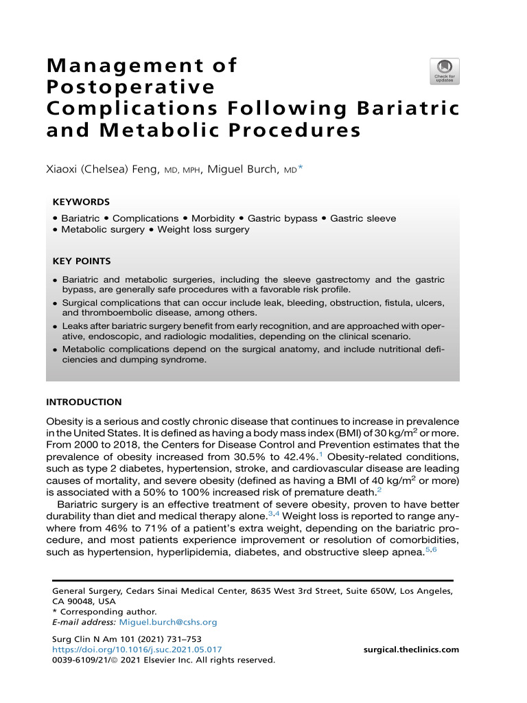 2021 Managment of Postoperative Complications Following Bariatric and ...