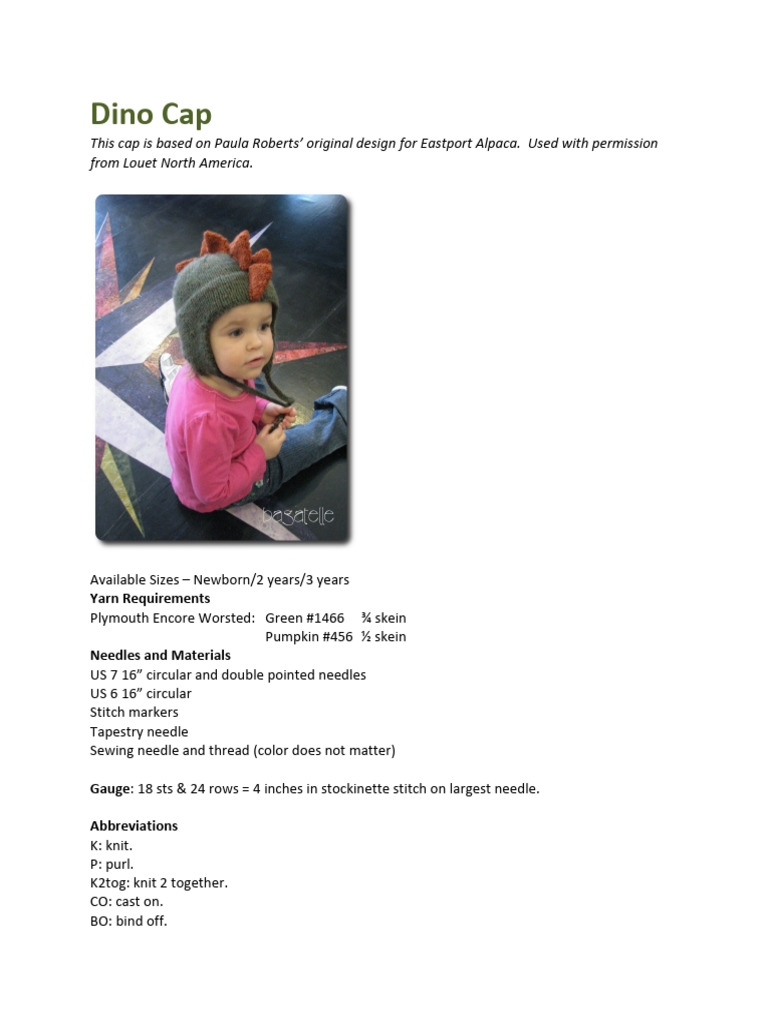 Dino Cap | PDF | Knitting | Knitting Needle