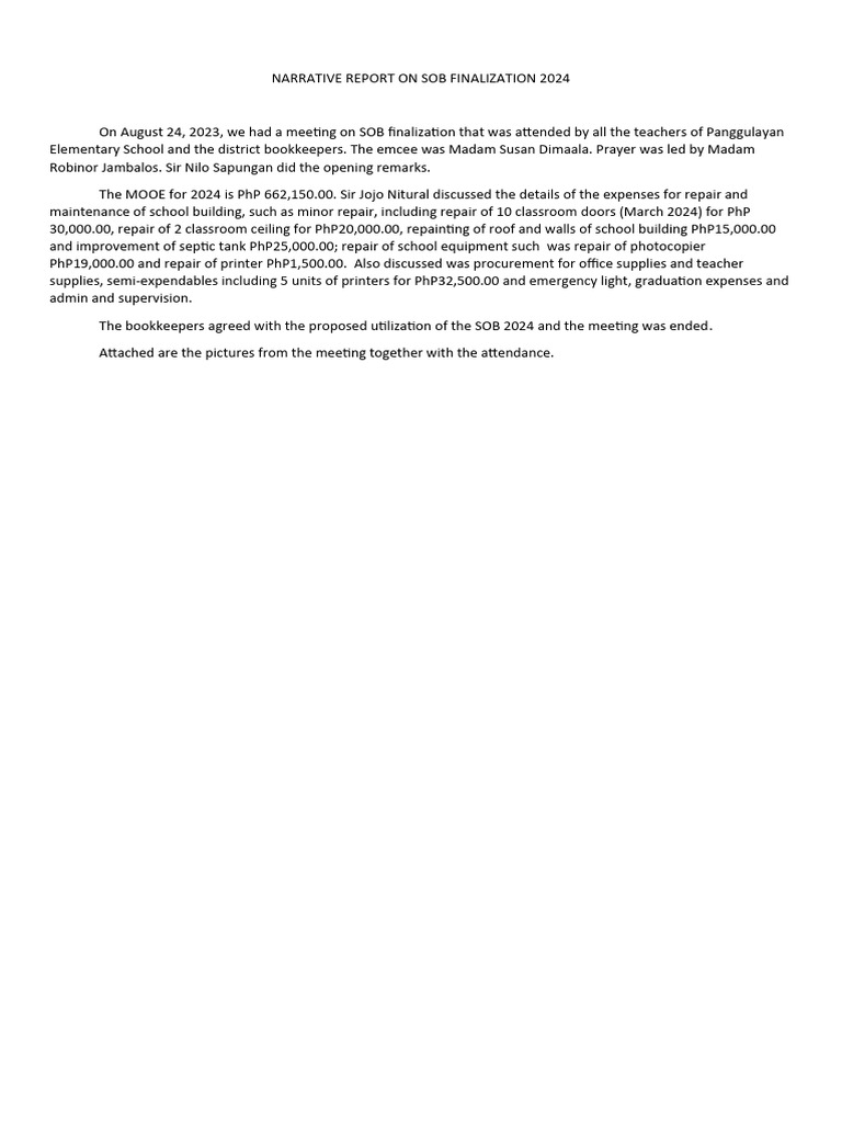 SOB Finalization Meeting Report 2024 | PDF | Technology & Engineering