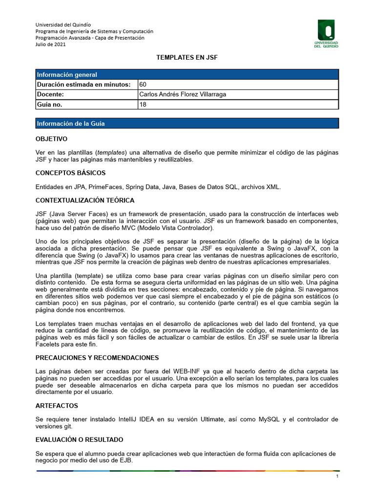 18 Templates en JSF | PDF | Aplicación web | Modelo – Vista – Controlador 18 Templates en JSF | PDF | Aplicación web | Modelo – Vista – Controlador