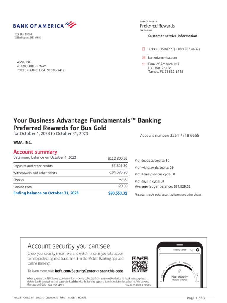 Bank of America Statement 10312023 | PDF | Overdraft | Finance & Money ...