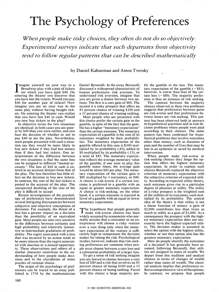The Psychology of Preferences | PDF | Utility | Risk Aversion