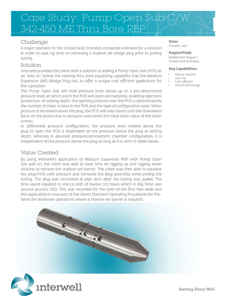 Case Study Pump Open Sub CW 342-450 ME Thru Bore RBP | PDF | Pressure | Pump