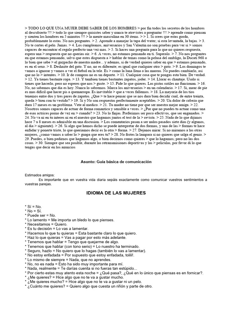 Todo Lo Que Una Mujer Debe Saber de Los Hombres | PDF