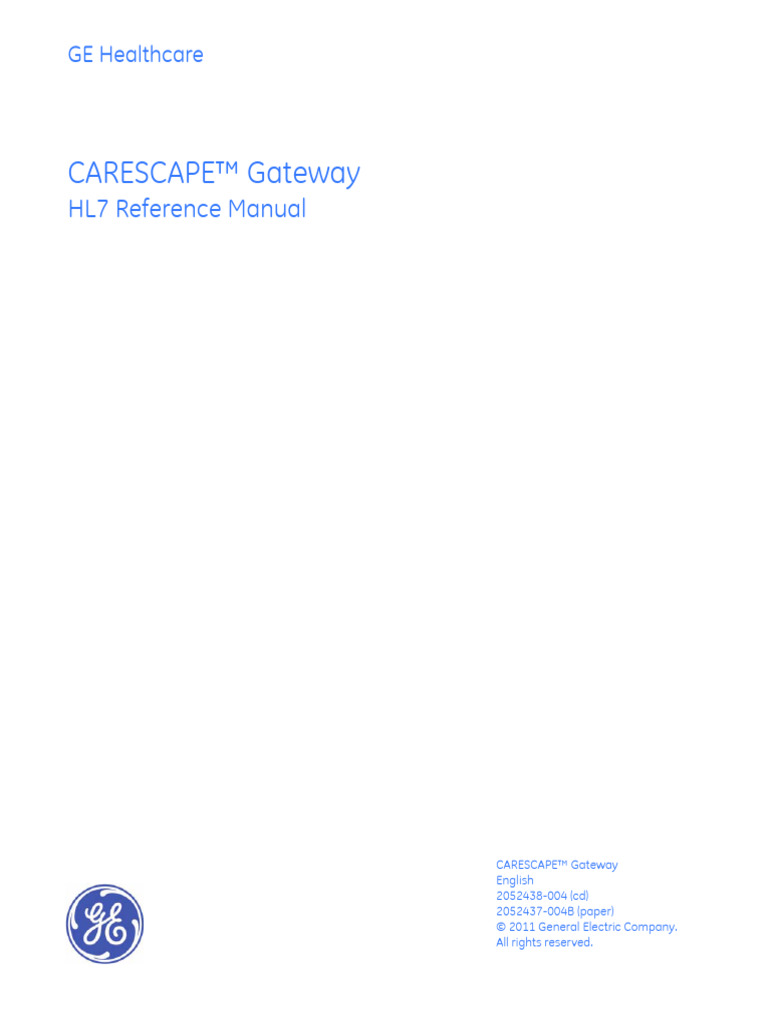 CARESCAPE™ Gateway HL7 Reference Manual - Canada - MS | PDF