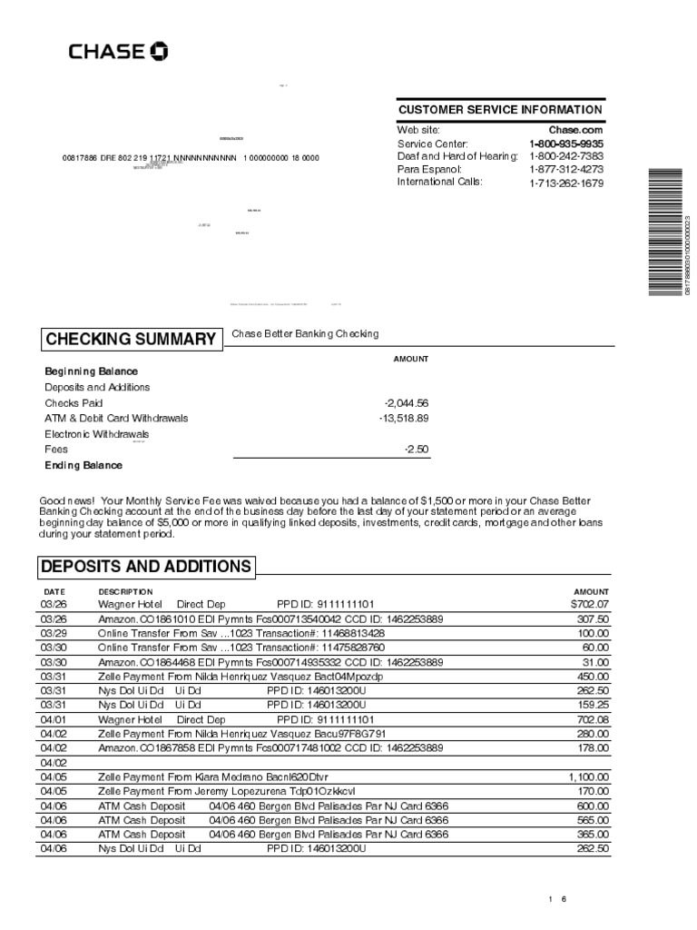 Estatement Chase April | PDF | Transaction Account | Debit Card