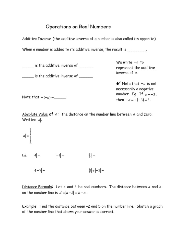 Week 1-2 - Operations On Real Numbers (Blank) | PDF | Numbers ...