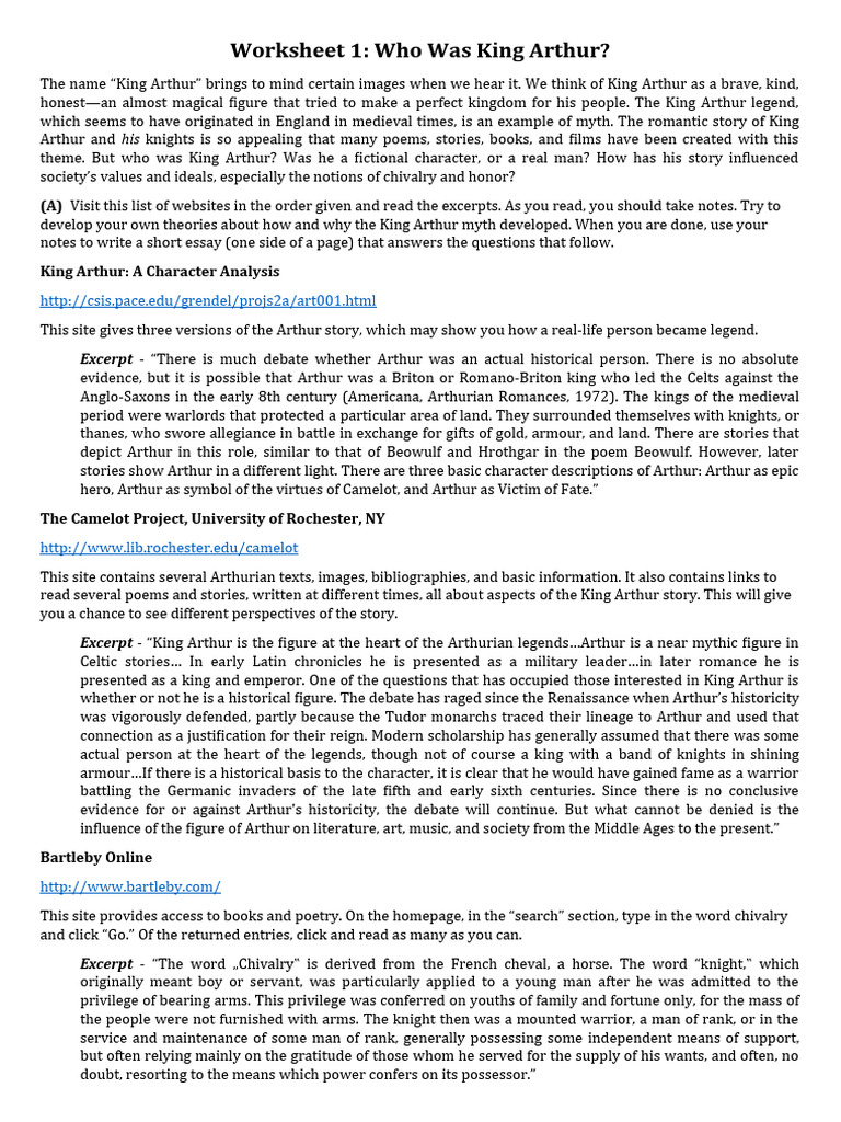Worksheet 1 Who Was King Arthur Jua Flor Kathe Joaco | PDF | King ...