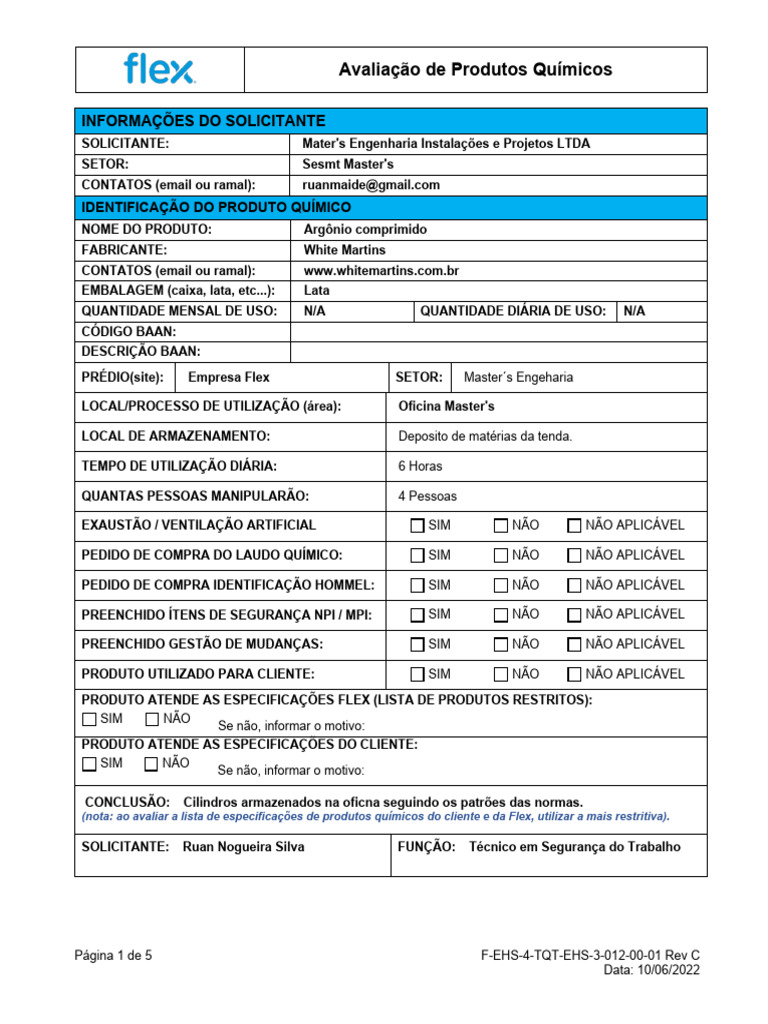 F-EHS-4-TQT-EHS-3-012-00-01 Ficha de Avaliação de Produtos Químicos | PDF