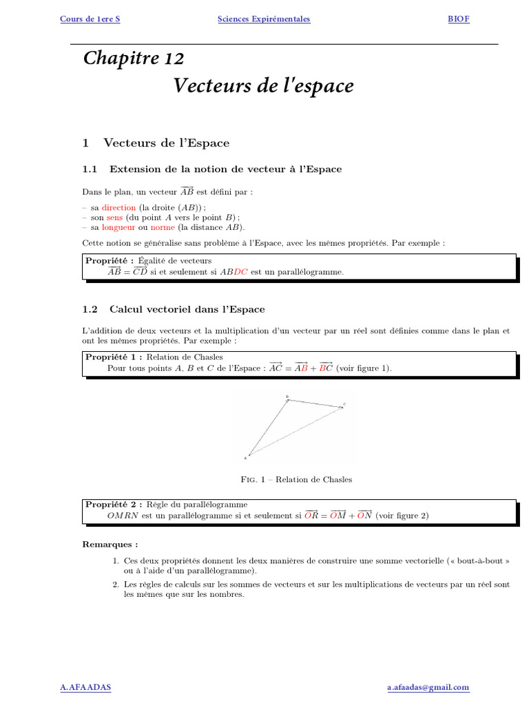 Vecteurs dans l'Espace : Cours Terminale | PDF | Droite (mathématiques ...