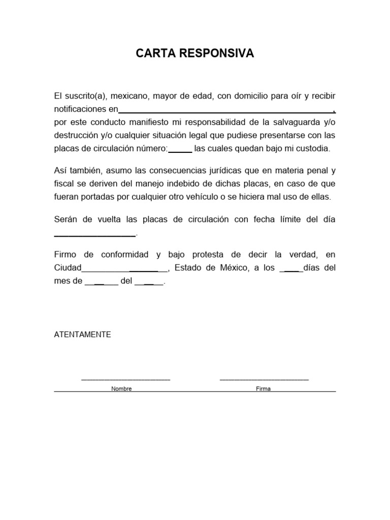 Carta Responsiva de Placas | PDF
