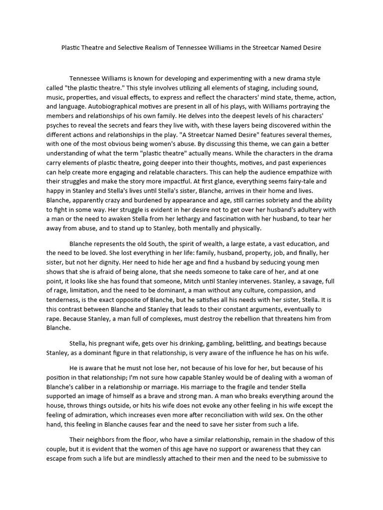 Plastic Theatre and Selective Realism of Tennessee Williams in The ...
