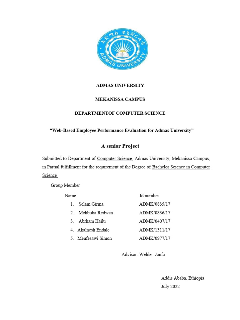 Web Based Employee Performance Evaluation For Admas University Pdf