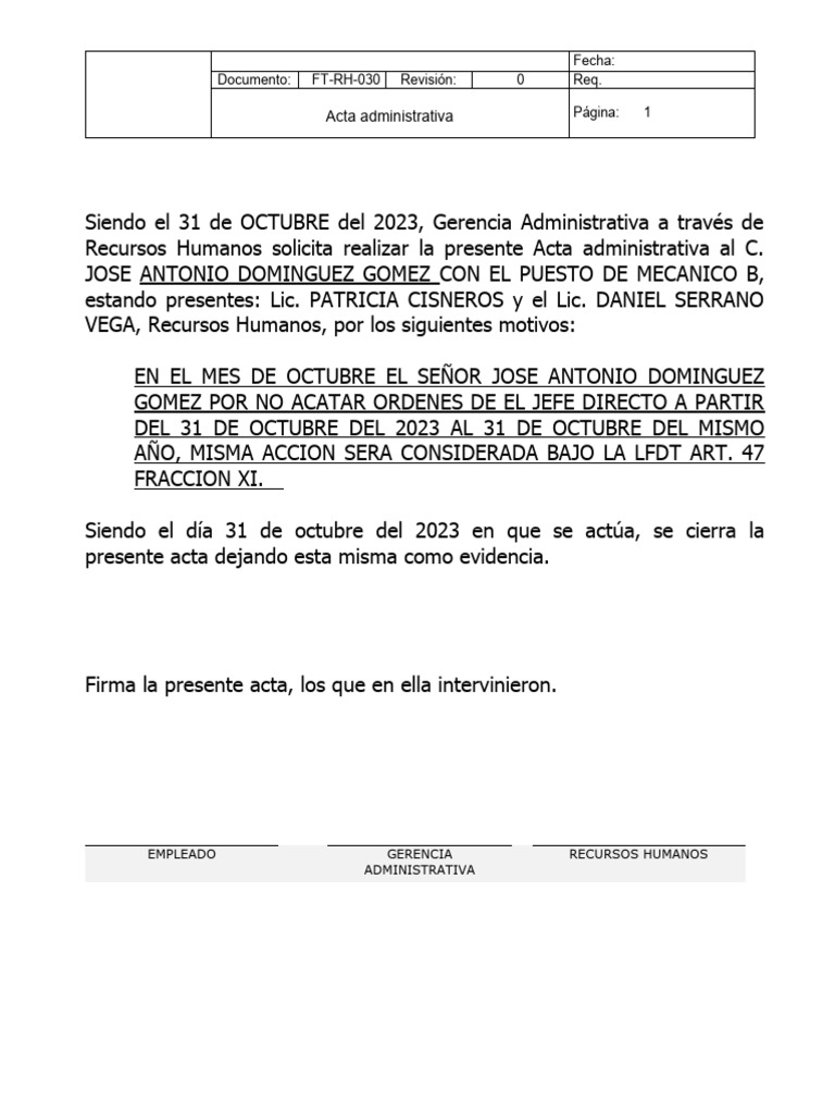 Machote Acta Administrativa | PDF