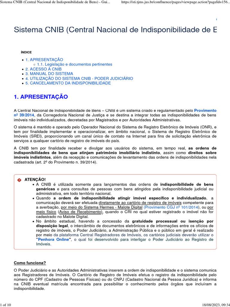 Sistema CNIB (Central Nacional de Indisponibilidade de Bens) - Guia Procedimental Do Servidor ...