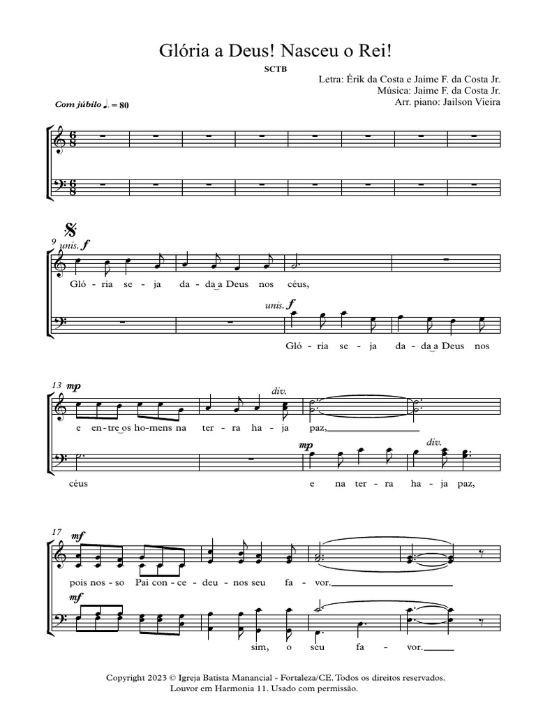 1 - Glória A Deus! Nasceu o Rei! (Partitura Coral) | PDF