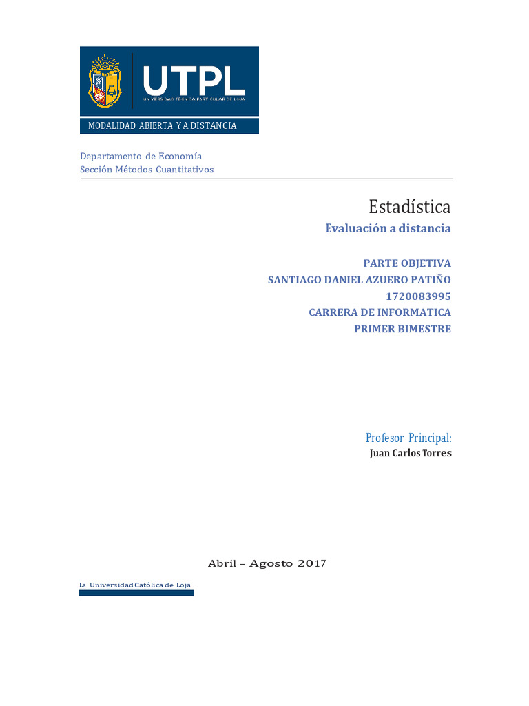 Evaluación Objetiva Estadistica - IBiemestre Utpl | PDF | Histograma | Econometría