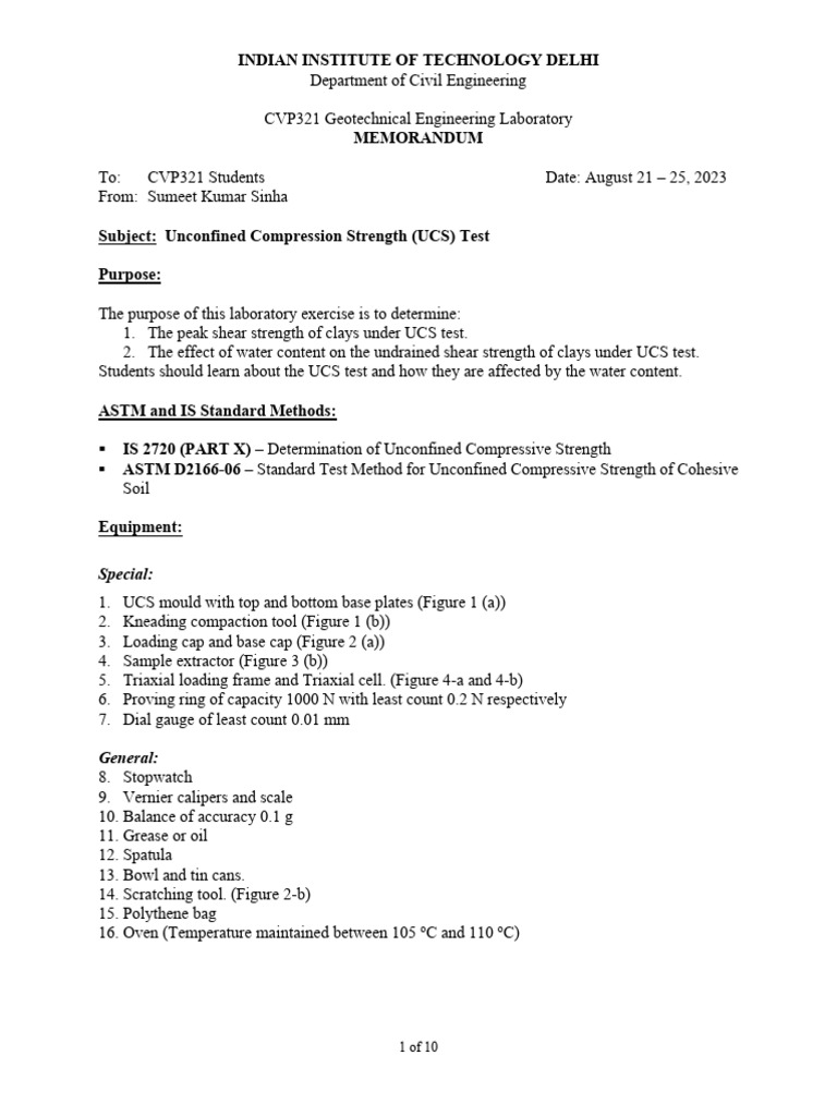 5 CVP321 Unconfined Compression Test Memorandum 2023 | PDF ...