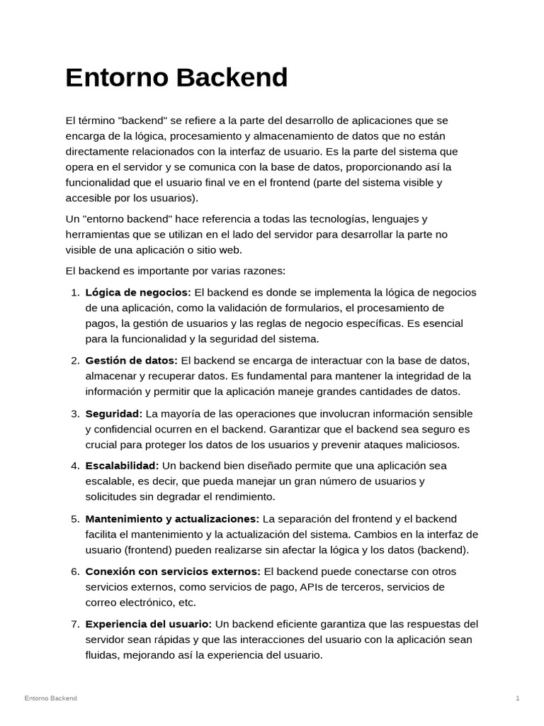 Entorno Backend | PDF | Usuario (informática) | Software de la aplicacion